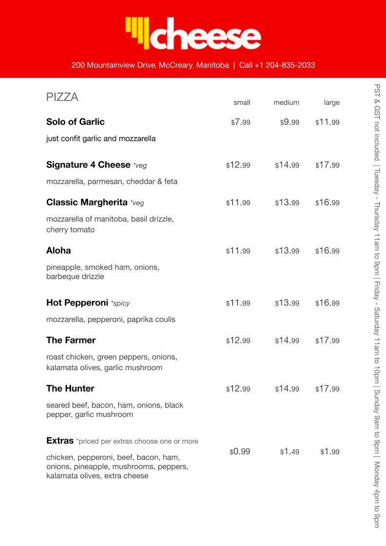 Carta del restaurante 4 Cheese Pizza, McCreary