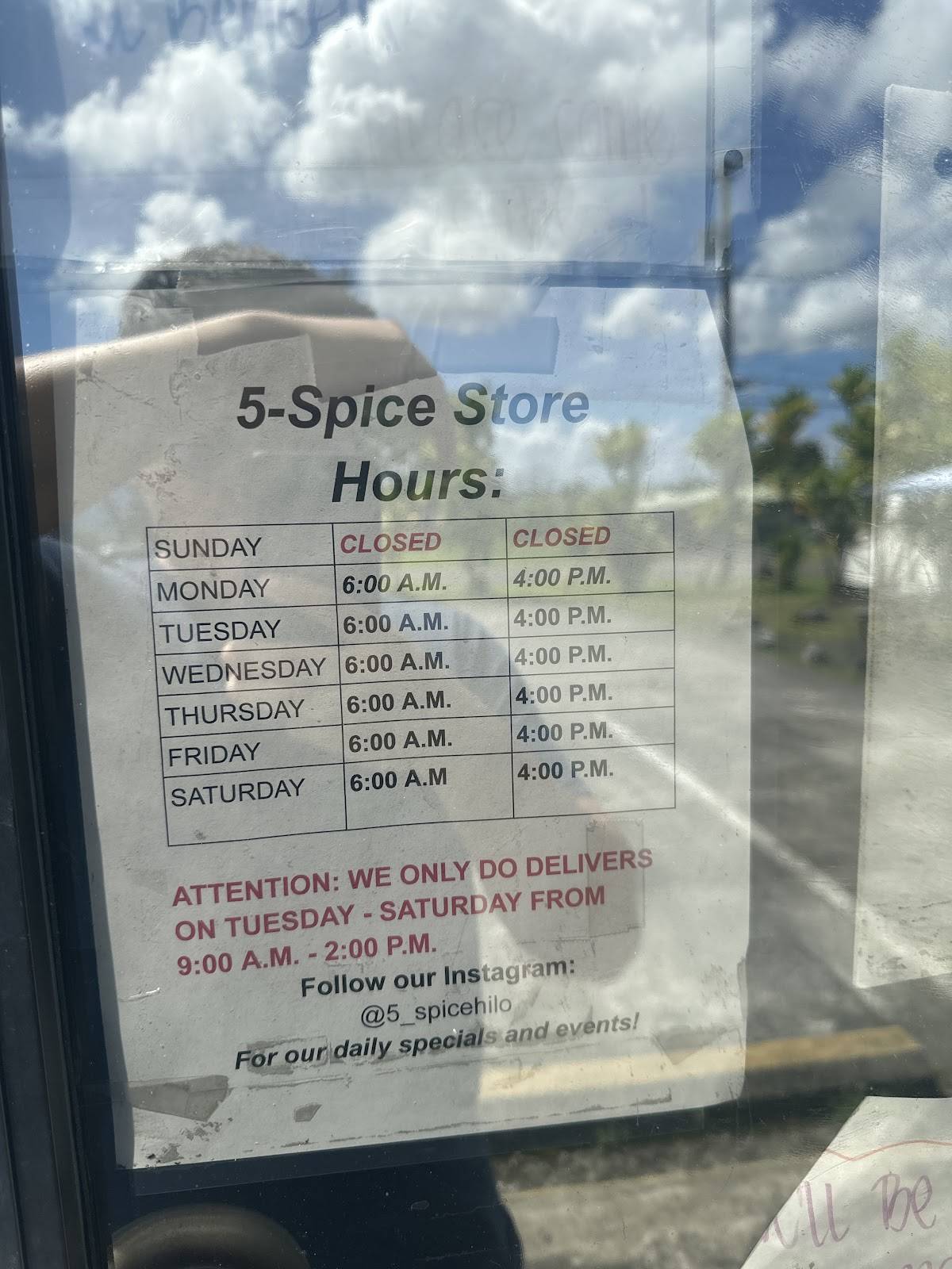 Menu at 5-Spice restaurant, Hilo