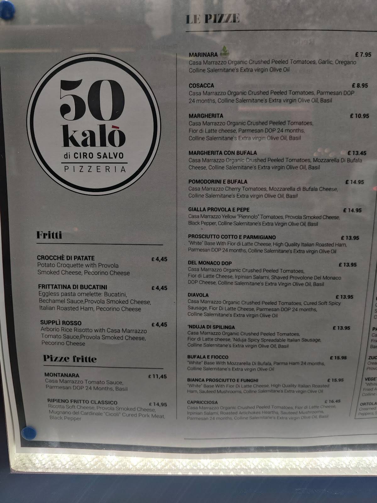 Menu at 50 Kalò di Ciro Salvo Pizzeria London, London Menu at 50 Kalò di Ciro Salvo Pizzeria London, London