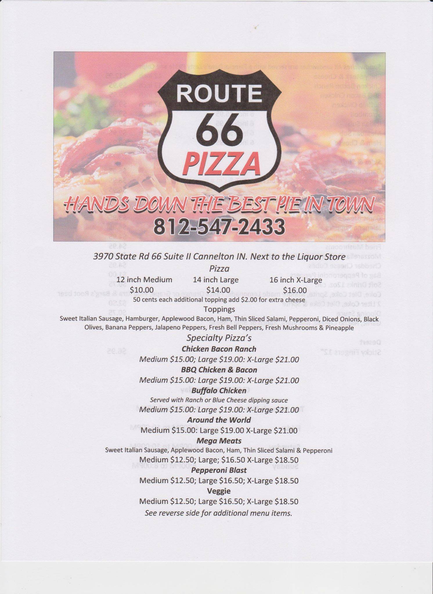 Menu at 66 PIZZA pizzeria, Cannelton, E Highway 66 Suit II