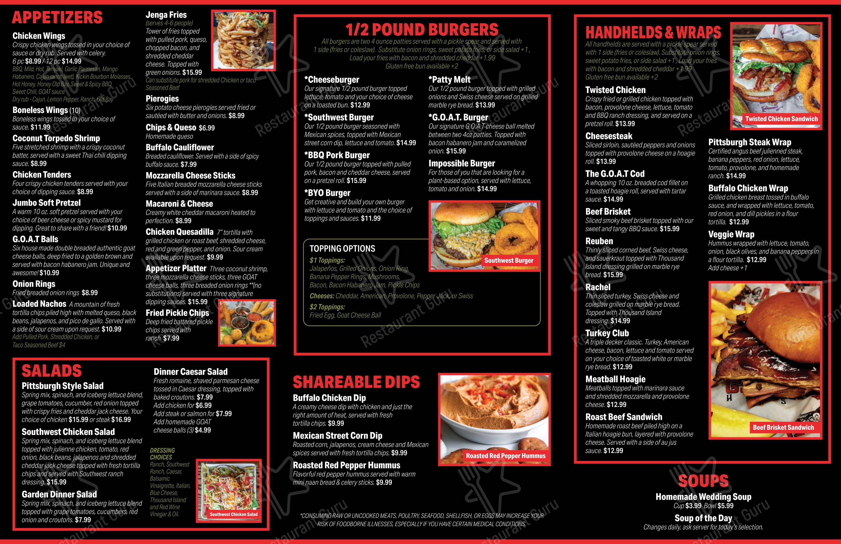 Menu at 7 Ranges Entertainment restaurant, Steubenville