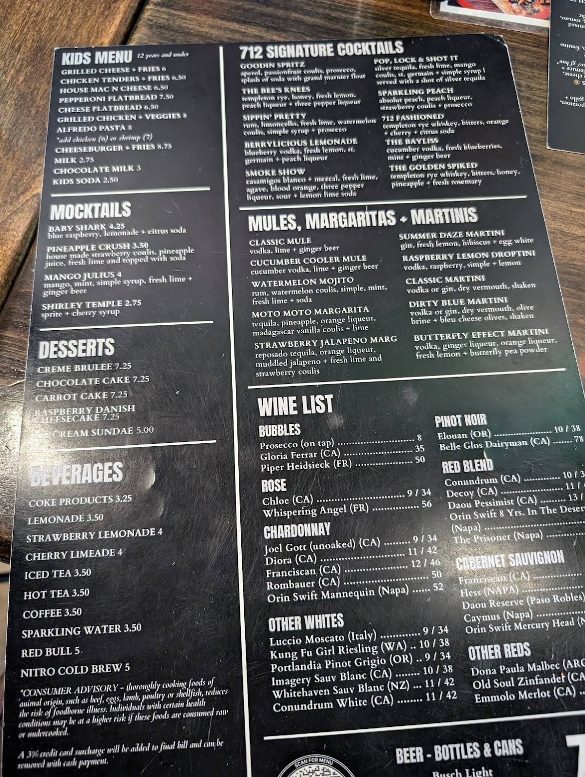 Menu at 712 Eat + Drink pub & bar, Council Bluffs, Madison Ave #700