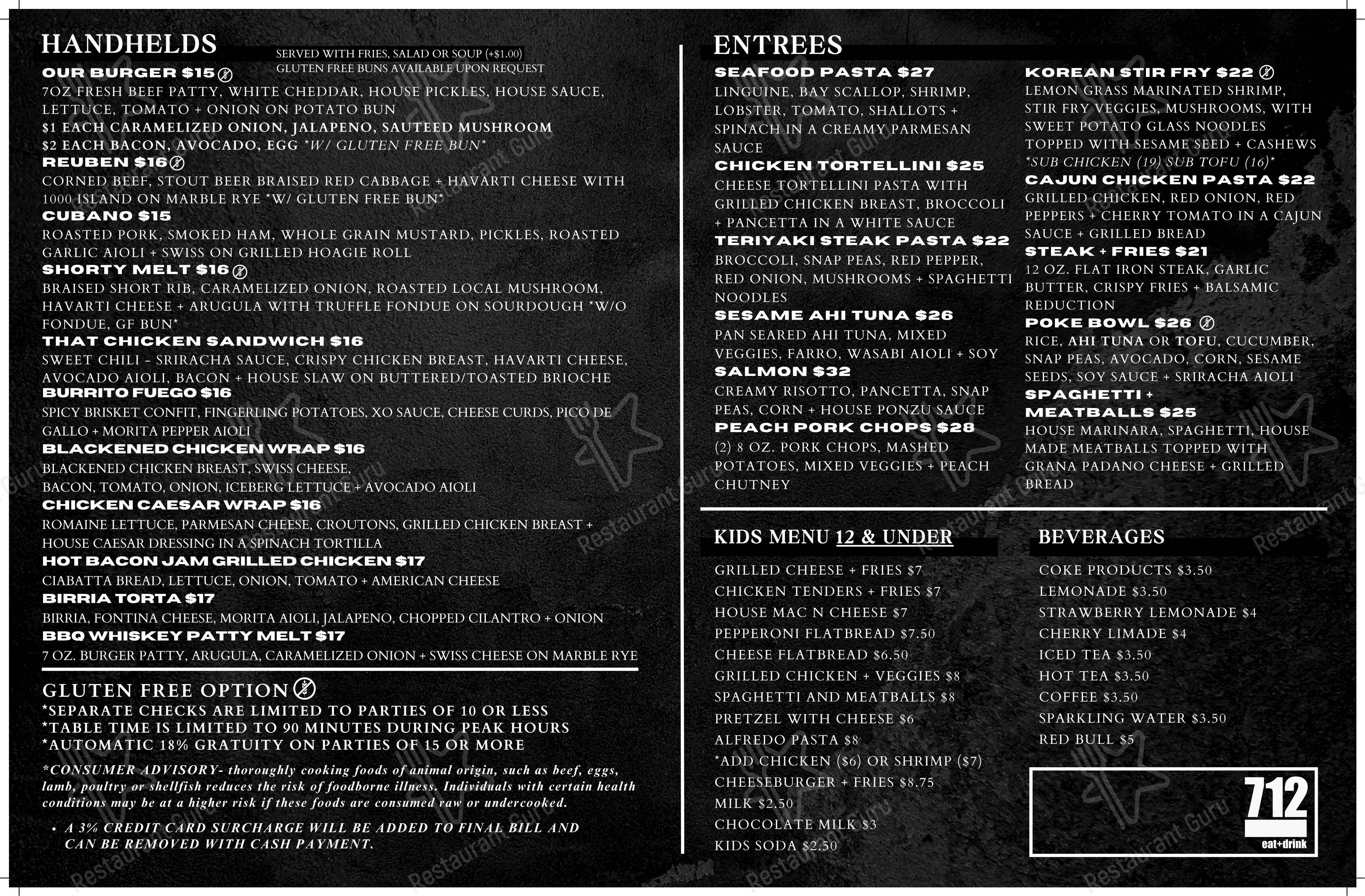 Menu at 712 Eat + Drink pub & bar, Council Bluffs, Madison Ave #700