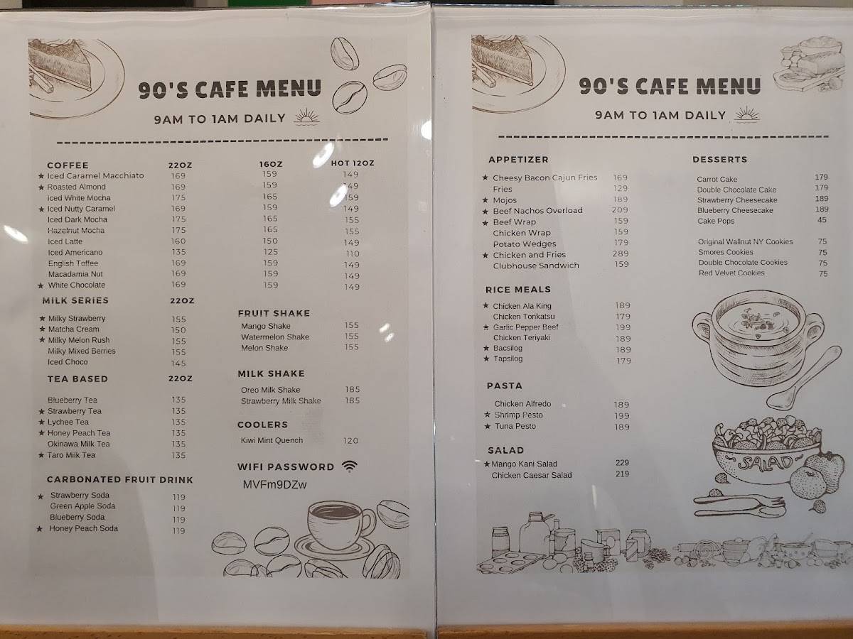 Menu at 90’s Cafe, Cabanatuan City