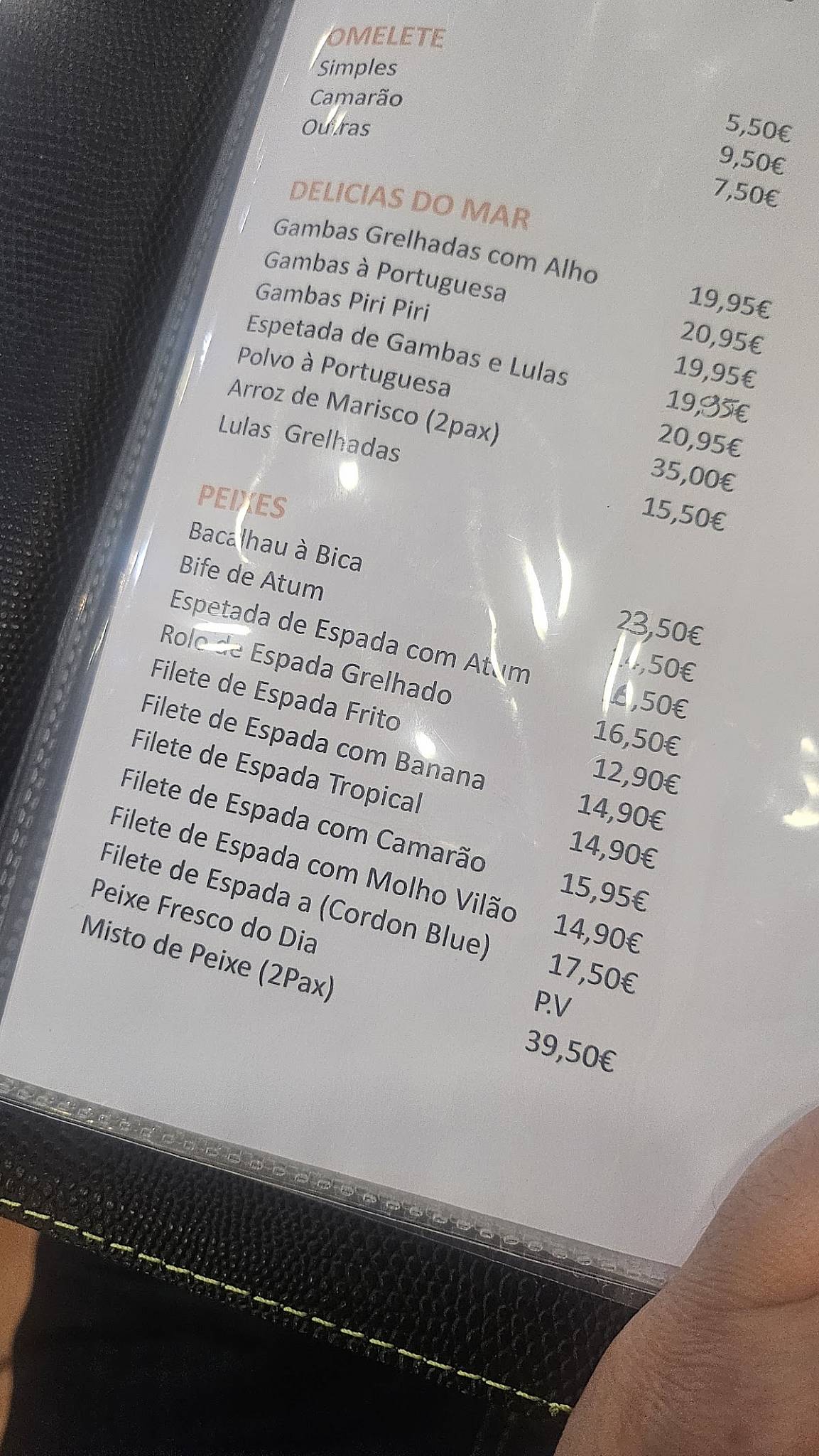 Menu at A Bica restaurant, Funchal
