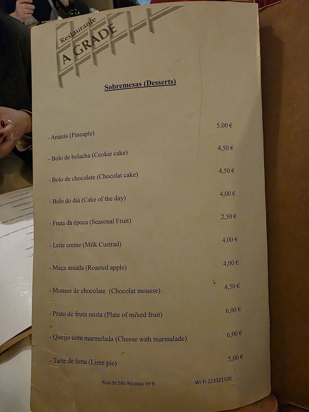 Menu em A Grade restaurante, Porto, R. de São Nicolau 9