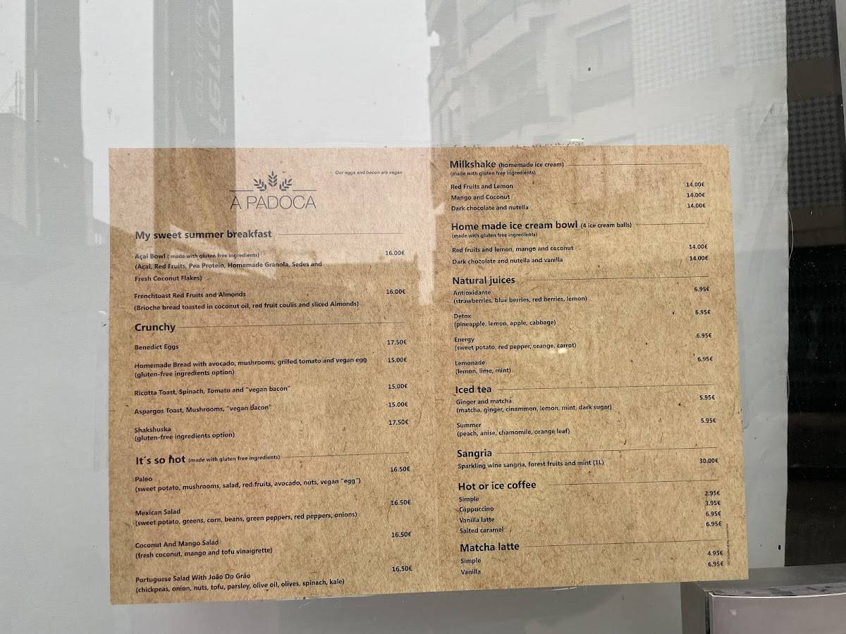 Menu at A Padoca restaurant, Porto
