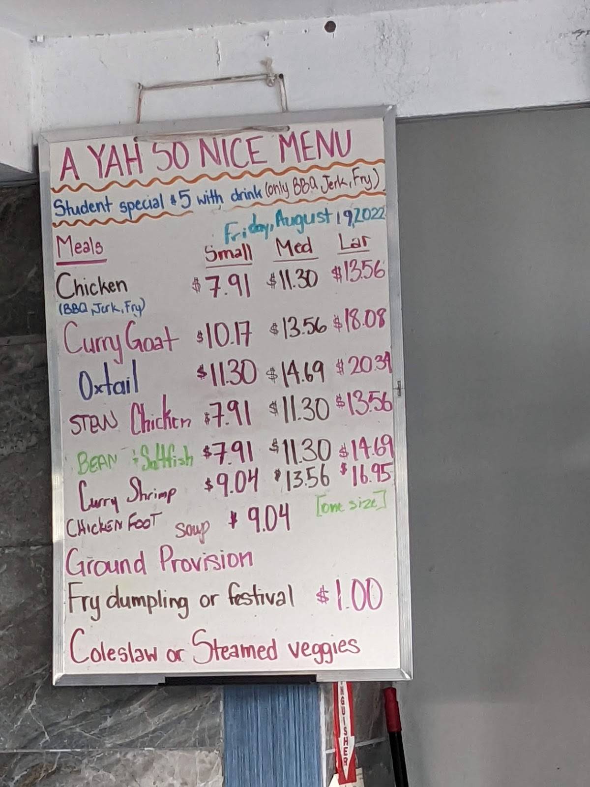 Menu at A YAH SO NICE restaurant, Toronto