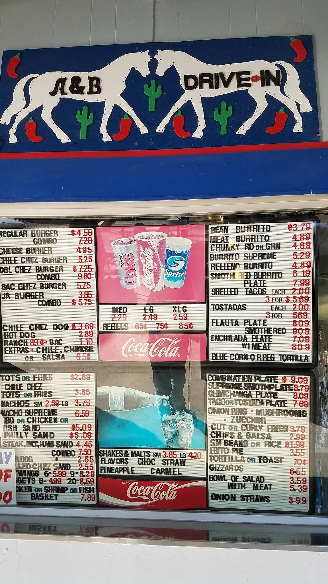 Menu at A & B Drive In restaurant, Truth or Consequences