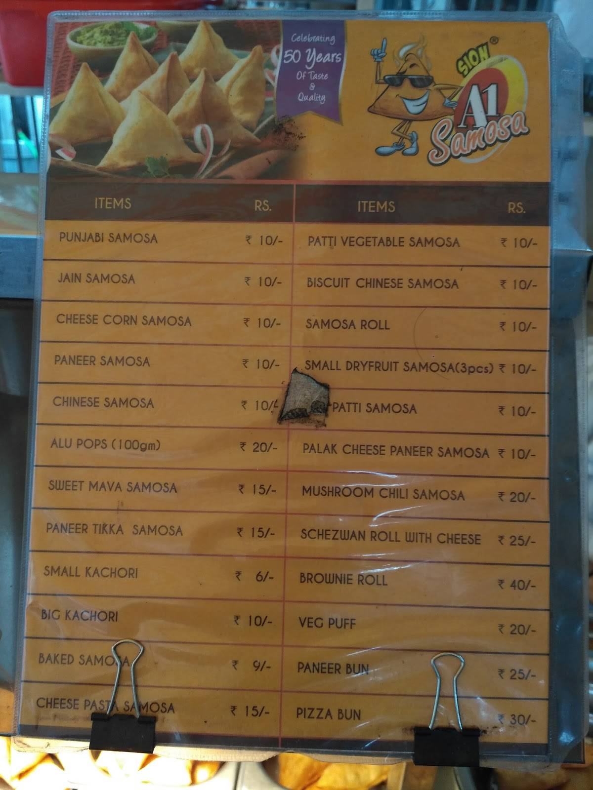 Menu at A1 Samosa, Mumbai, 5A-5