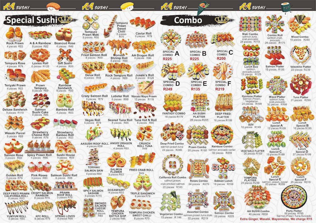 Menu at AA SUSHI & Super Bubble Tea Zambezi Junction restaurant, Pretoria