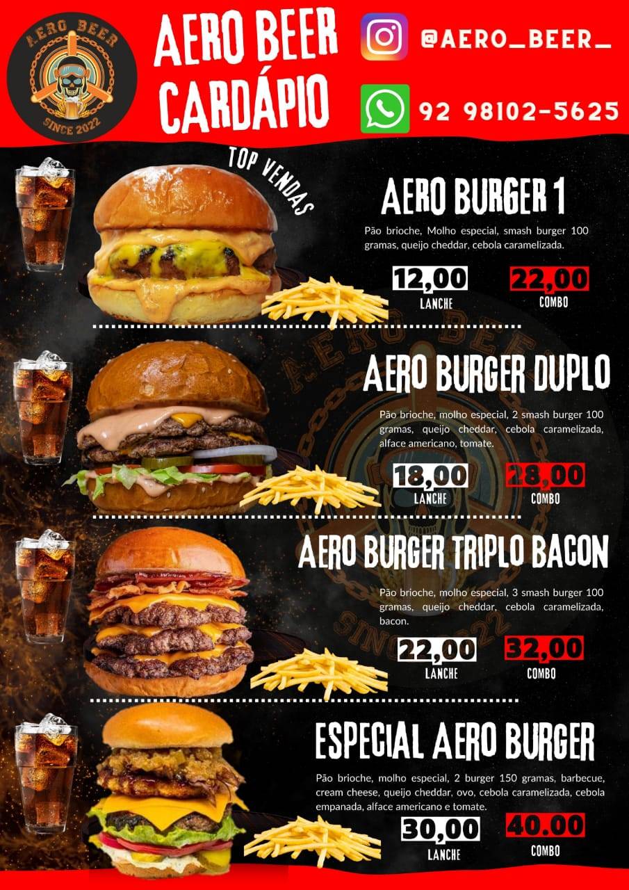 Menu at AERO BEER restaurant, Manaus