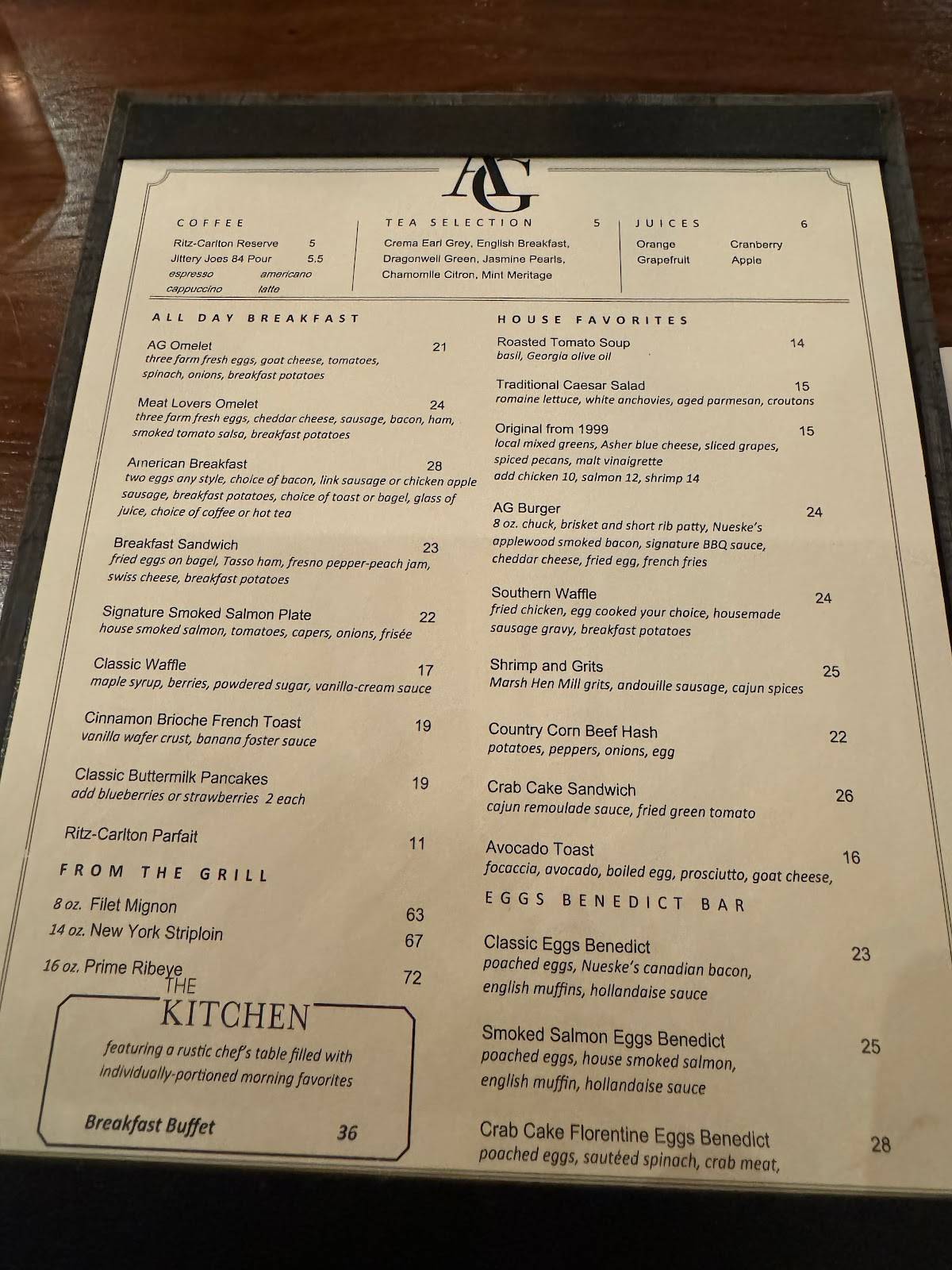 Menu at AG, Modern Bar and Steakhouse, Atlanta, 181 Peachtree Rd NE