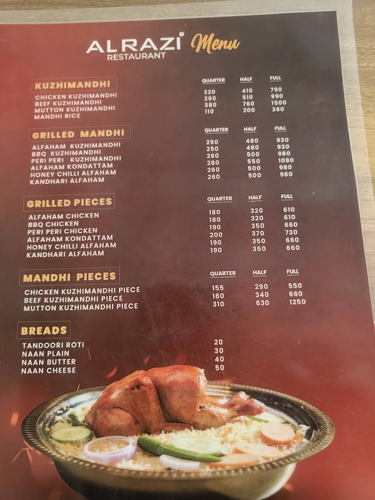 Menu at AL RAZI RESTAURANT,KUZHIMANDHI KOTTAYAM, Kottayam