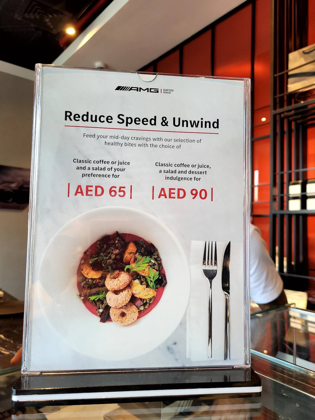Menu at AMG Kaffeehaus cafe, Dubai, City walk - Happiness St