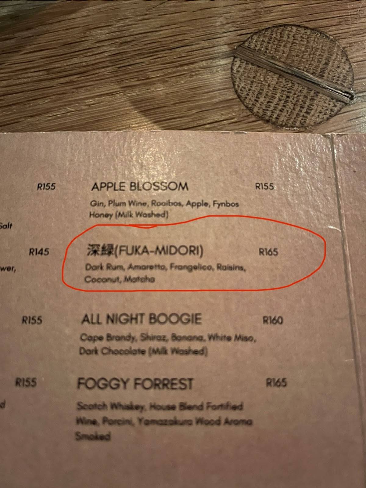 Menu at ANTHM Cocktail bar, Cape Town