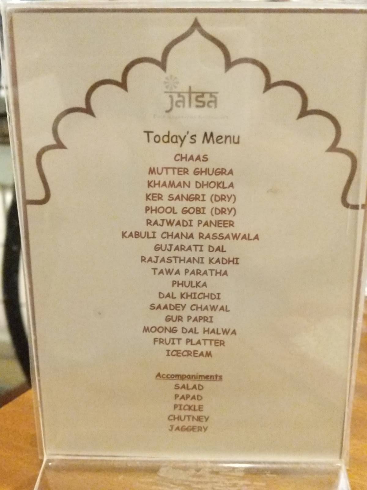 Menu at AUR JALSA, Arpora