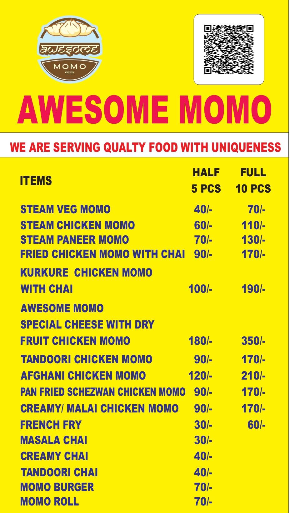 Menu at AWESOME MOMO, Guwahati