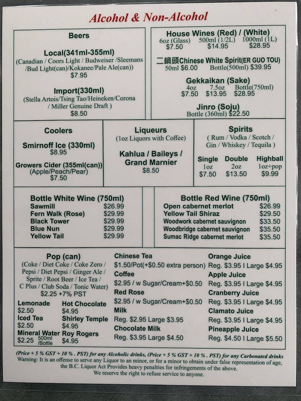 Menu at Dragon Fort restaurant, Abbotsford