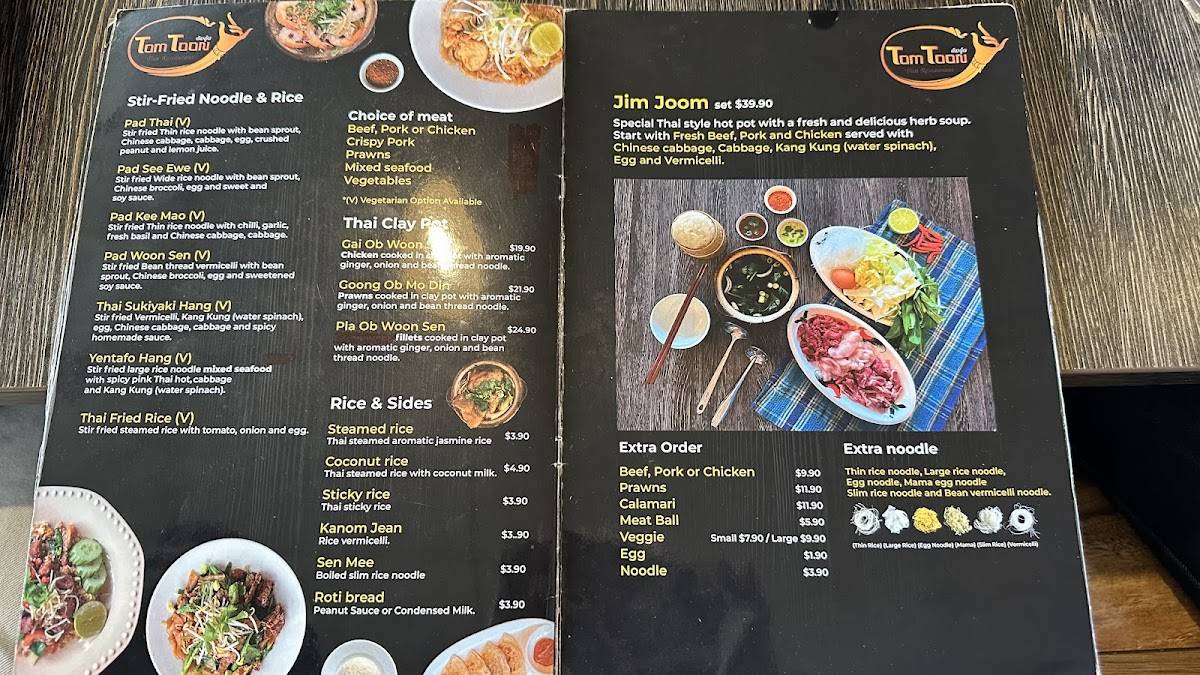 Menu at Tom Toon restaurant, Abbotsford