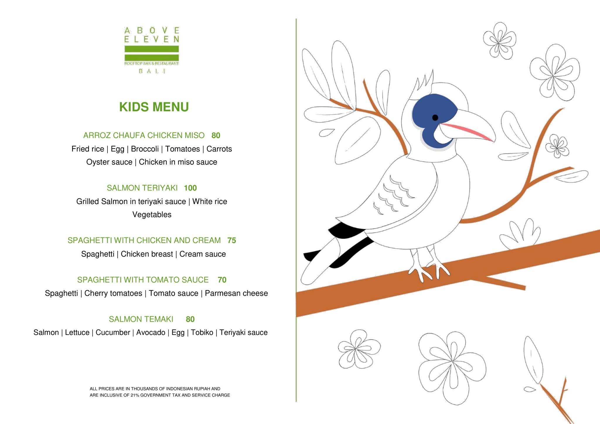 Menu at Above Eleven Bali Rooftop Bar & Restaurant, Jimbaran