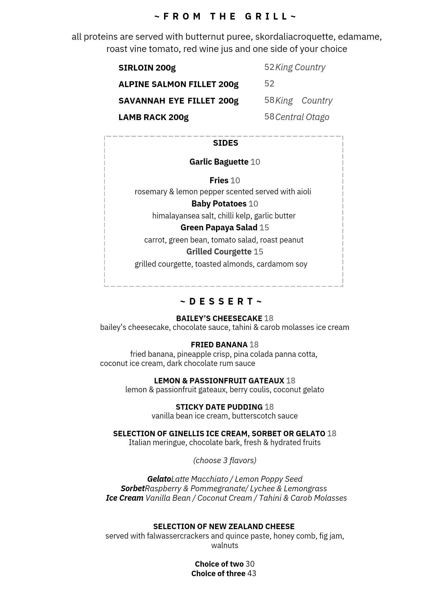 Menu at Acacia Restaurant & Garden Bar, Auckland