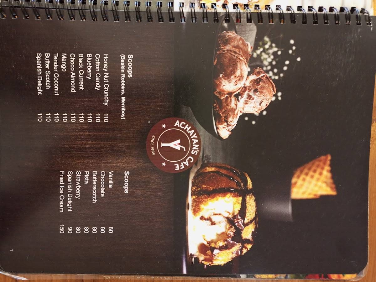 Menu at Achayan’s Cafe, Changanassery
