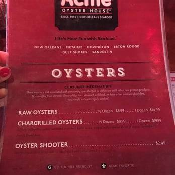 Menu at Acme Oyster House restaurant, New Orleans, 724 Iberville St