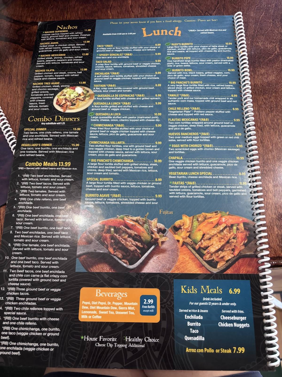 Menu at Agaves Mexican Grill restaurant, Ferdinand