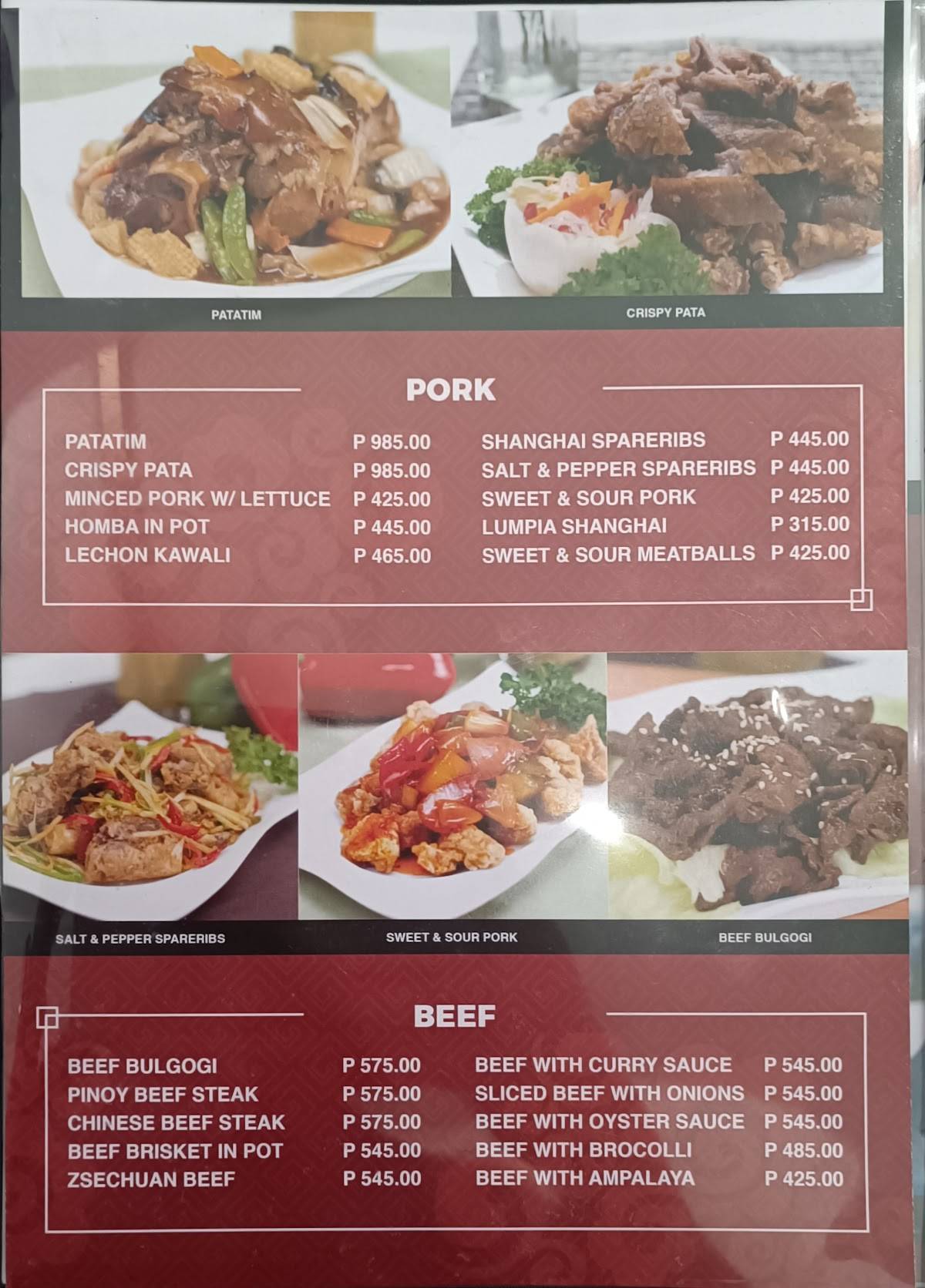 Menu at Ah Fong Asian Cuisine restaurant, Cagayan de Oro, 2nd floor