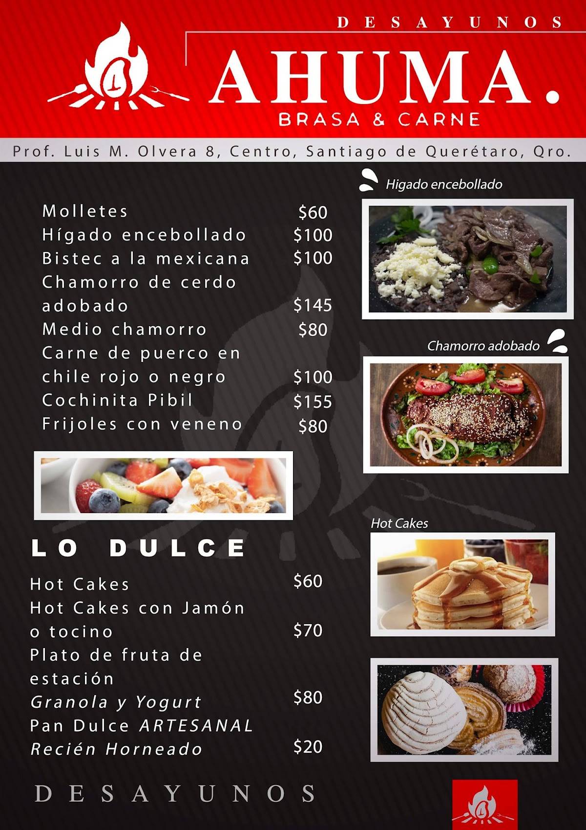 Carta del restaurante Ahuma, Santiago del Querétaro