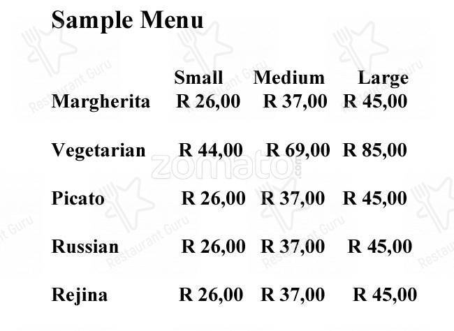 Menu au Aida, Johannesburg South
