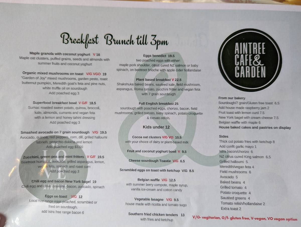 Menu at Aintree Cafe & Garden, Rockbank
