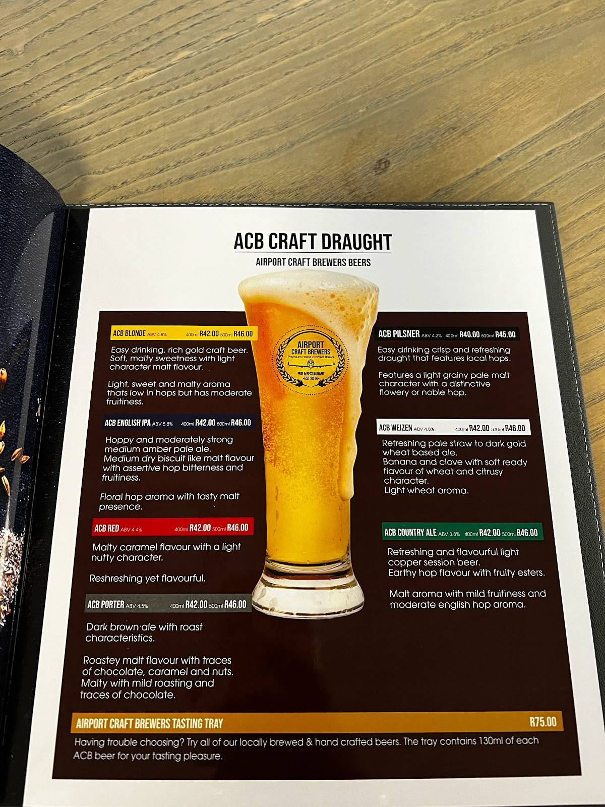 Menu at Airport Craft Brewers restaurant, Boksburg, O.R. Tambo ...