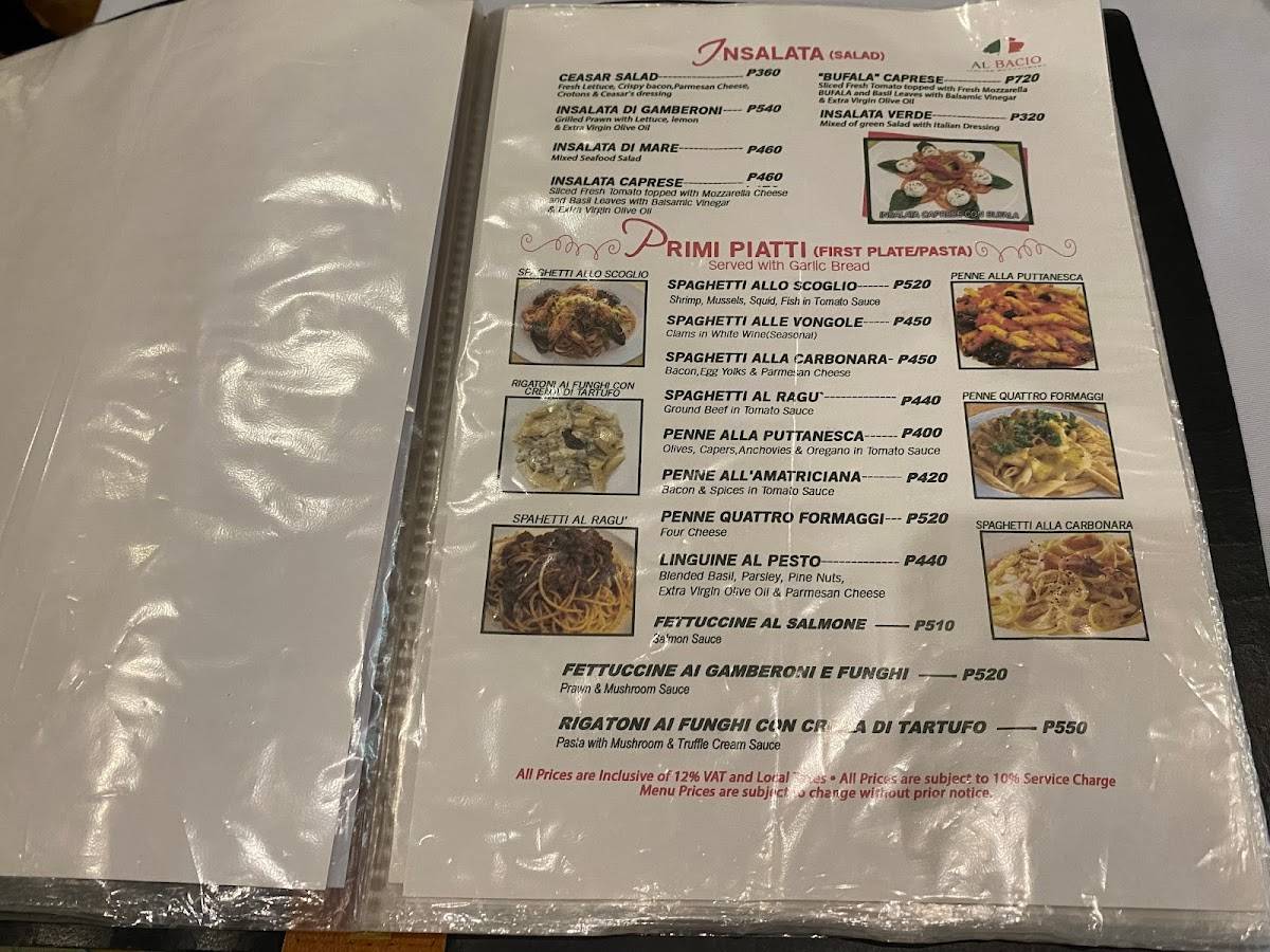 Menu at Al Bacio Italian Restaurant - Angeles City, Angeles