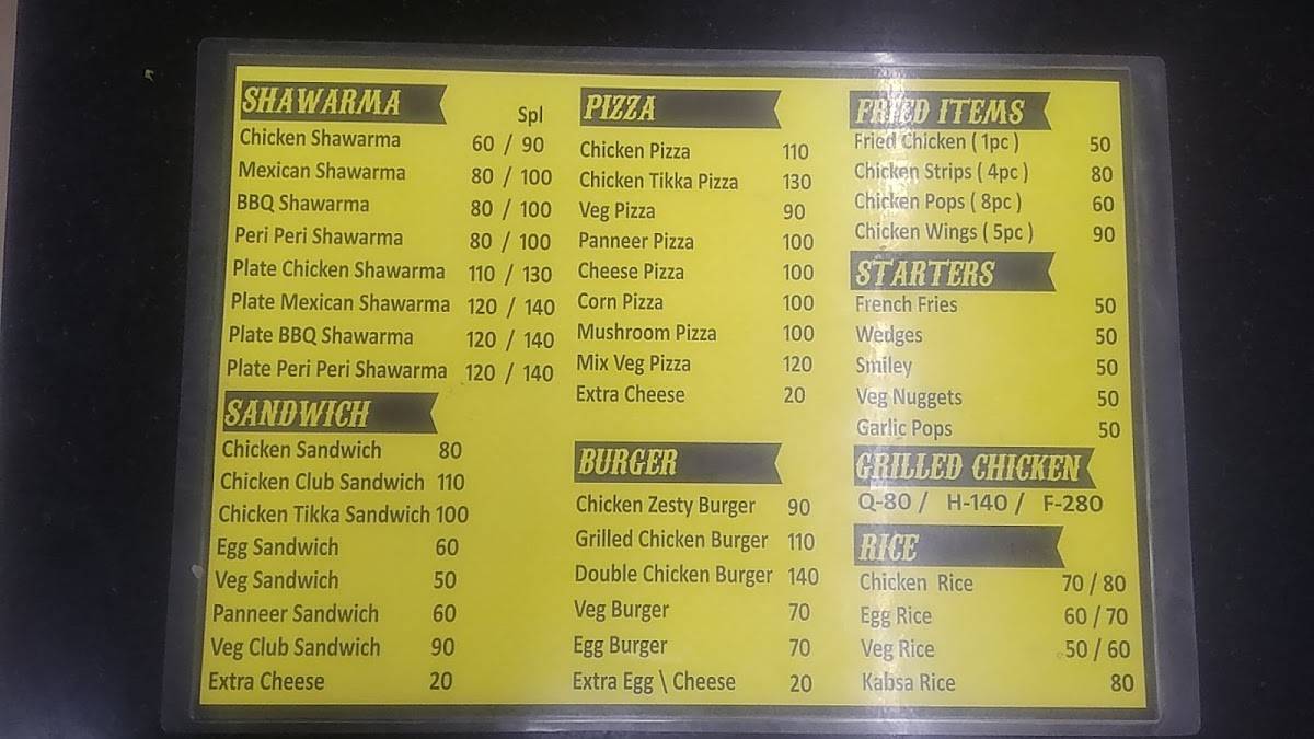 Menu at Al-Baik, Chennai