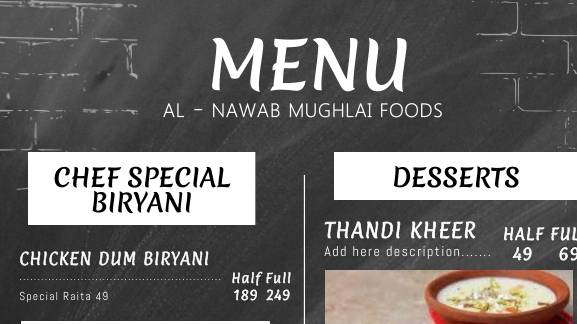 Menu at Al Nawab Biryani, Unnao