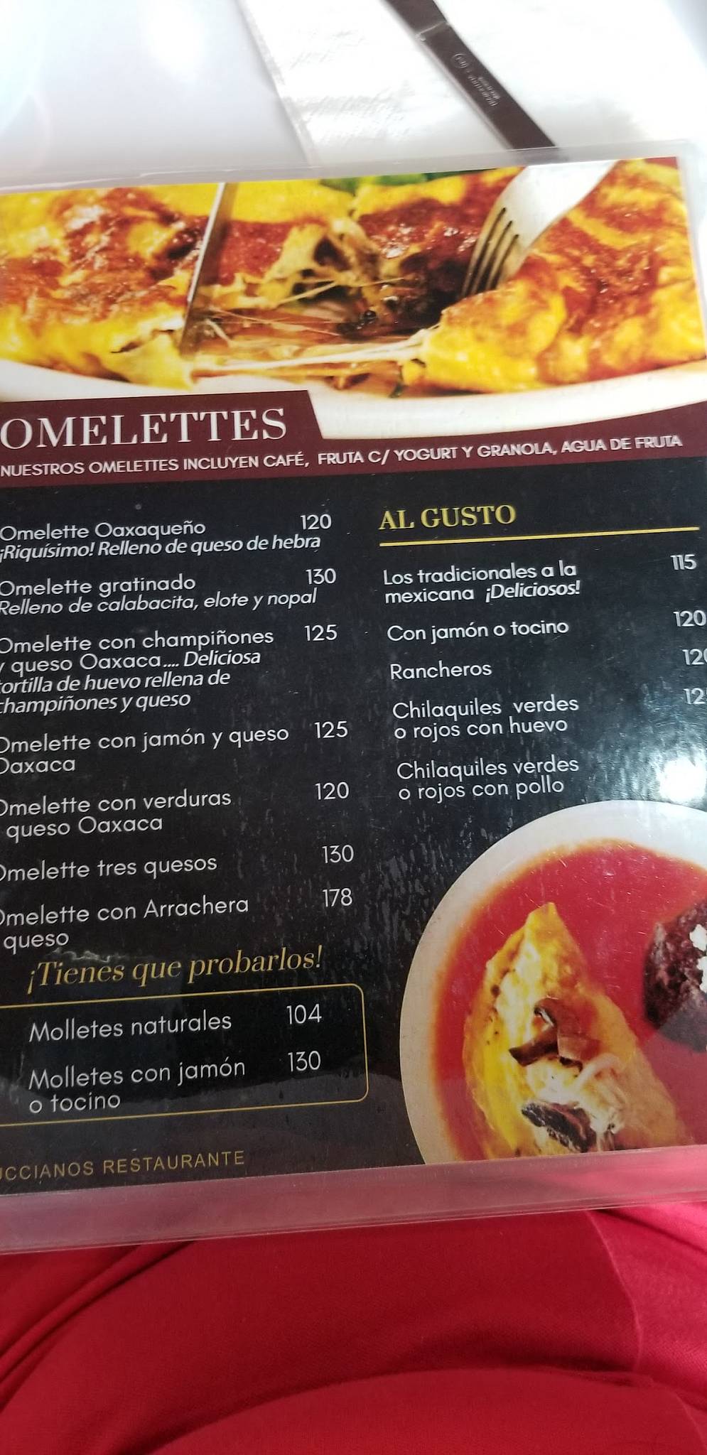 Menu at Al Sazón De Luciano´s restaurant, Coatzacoalcos