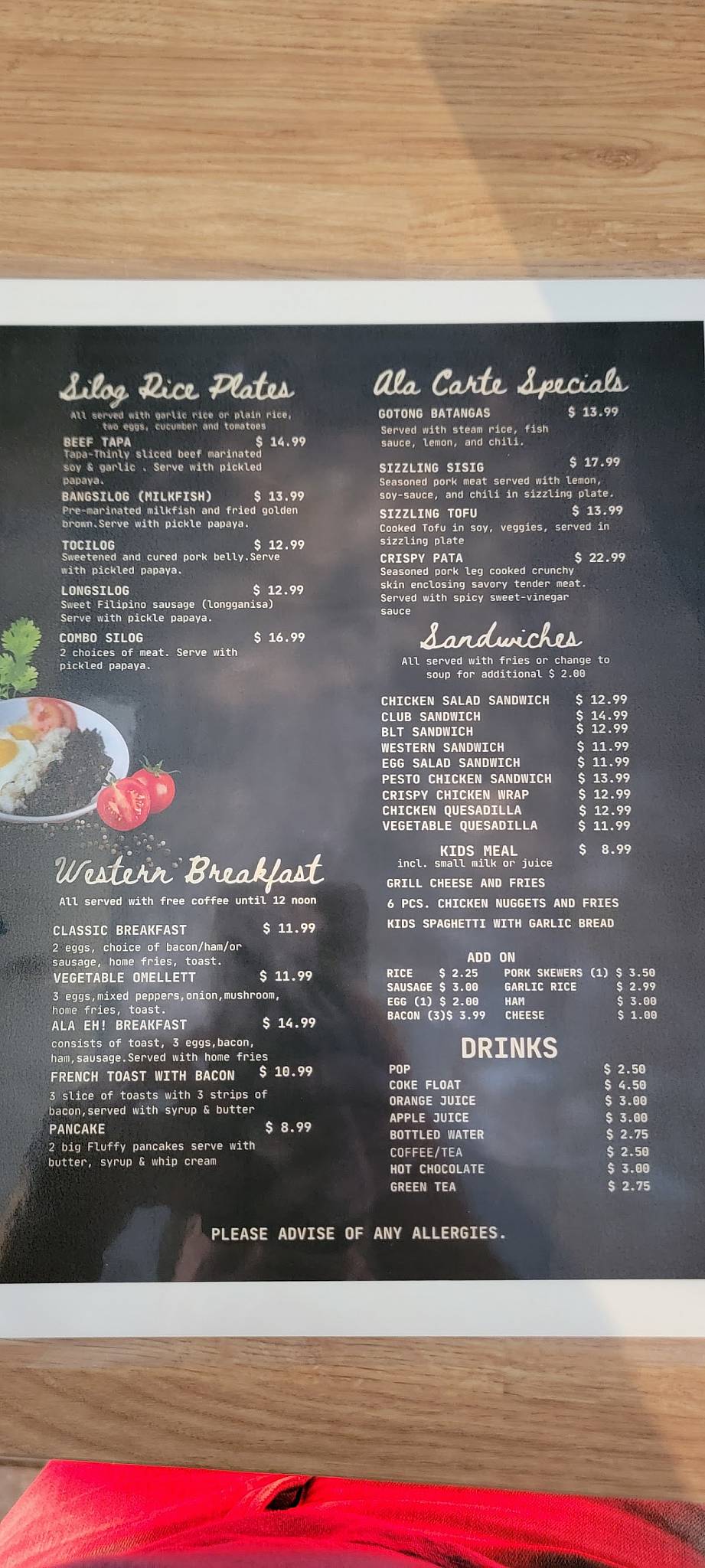 Menu at Ala Eh! Eatery restaurant, Halifax