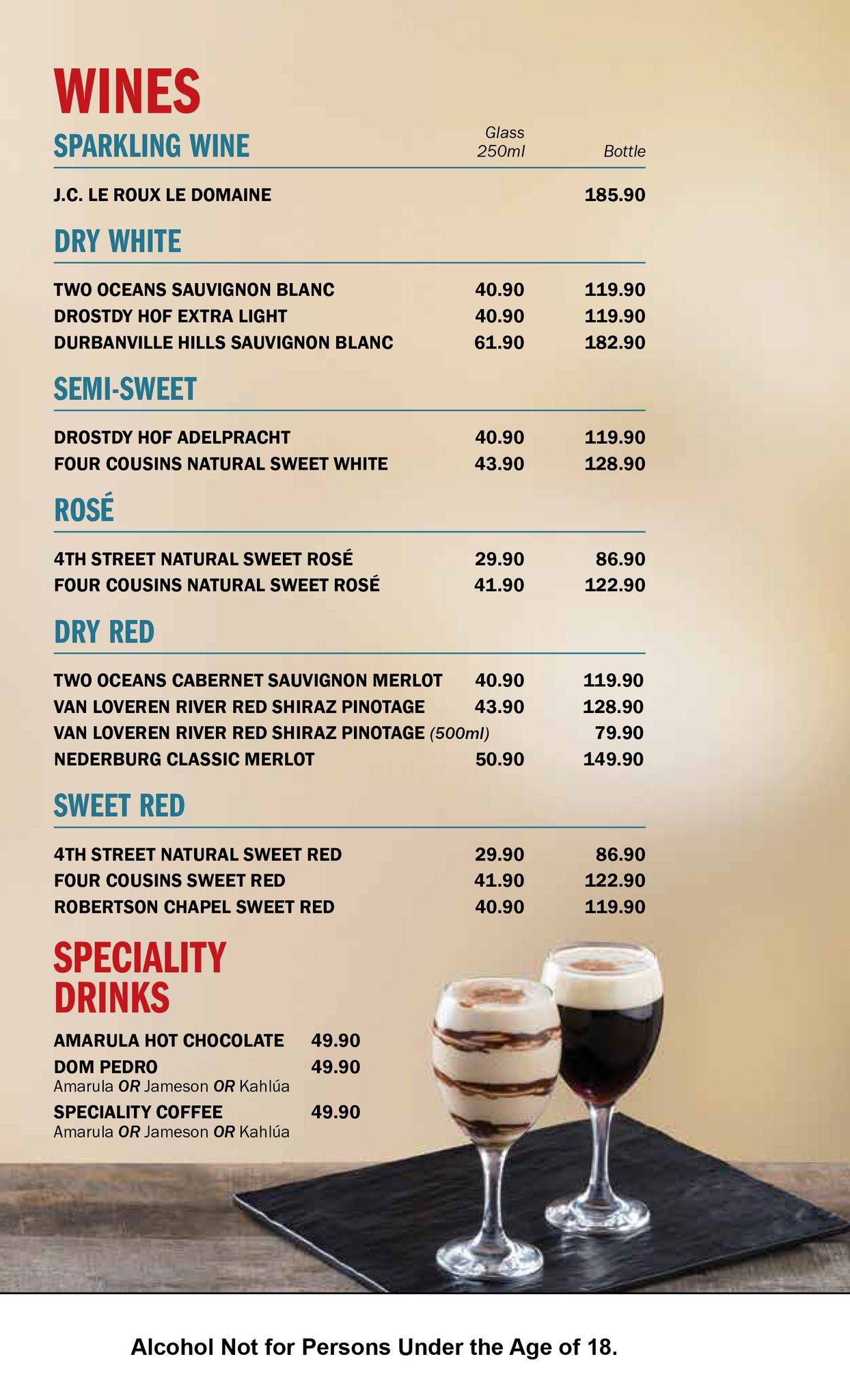 Menu au Alabama Spur restaurant, Bloemfontein, Shop U20 & U21