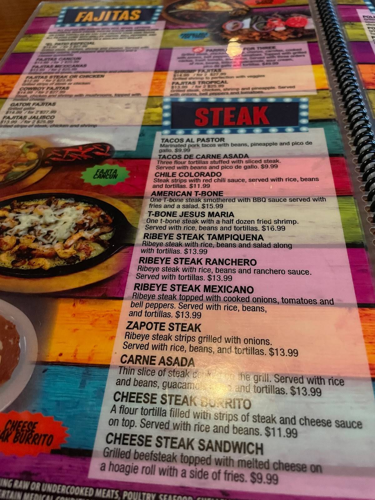Menu at El Patio restaurant, Alachua