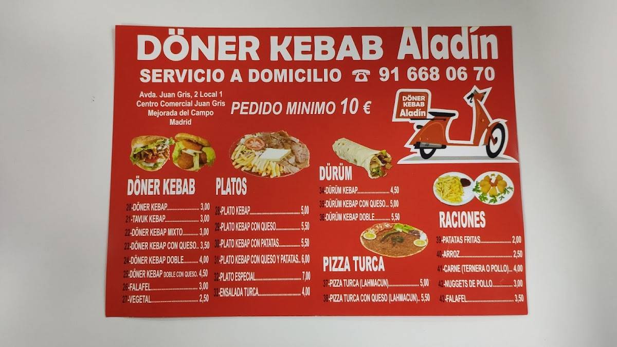 Carta del restaurante Aladin Doner Kebab, Mejorada del Campo