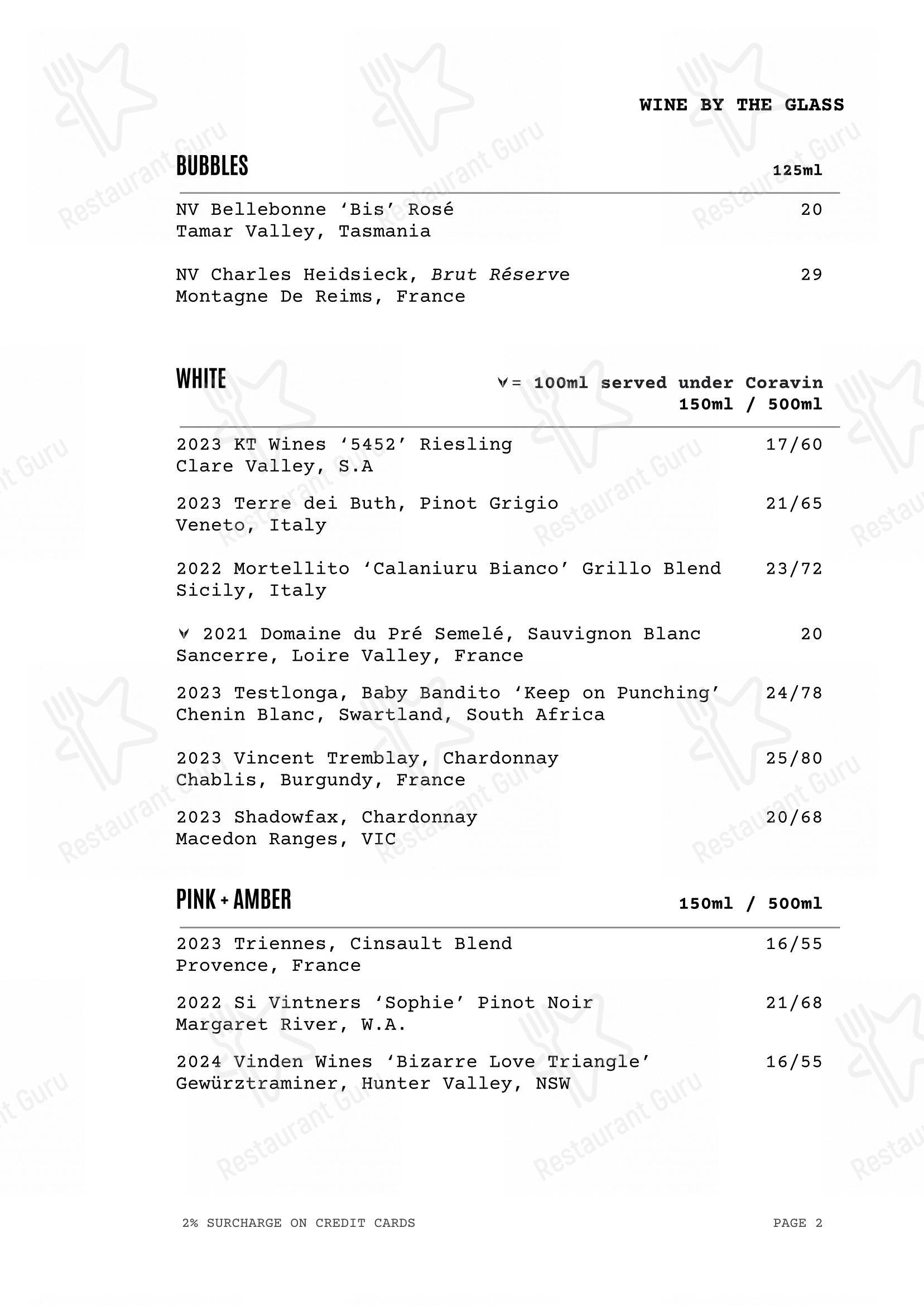 Menu at Alfie's steakhouse, Sydney