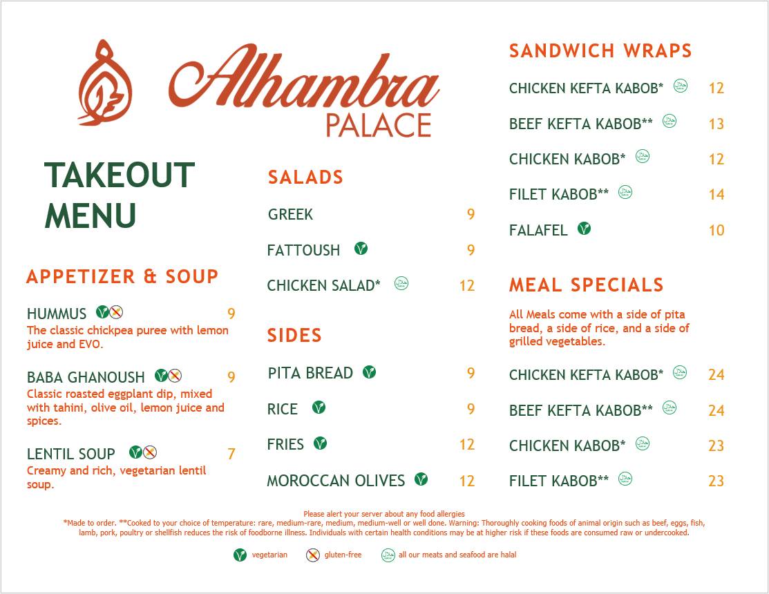 Carta de Alhambra Palace Restaurant, Chicago