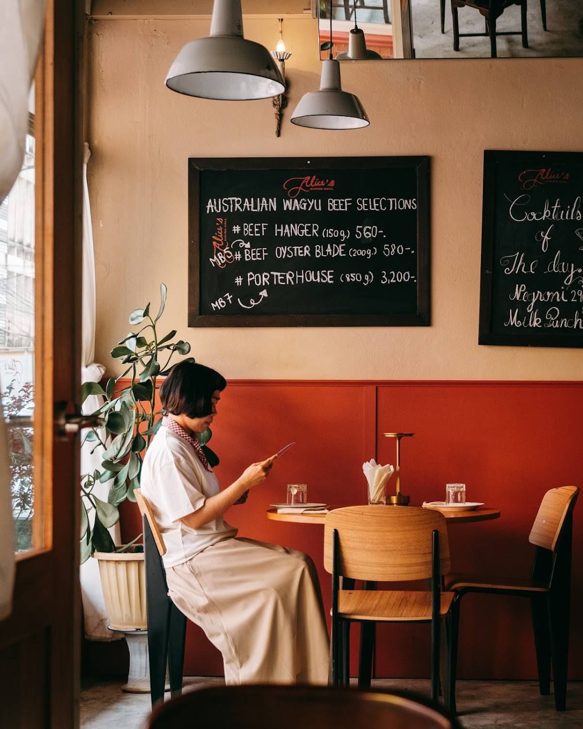 Menu at Alice’s Dining Hall restaurant, Bangkok