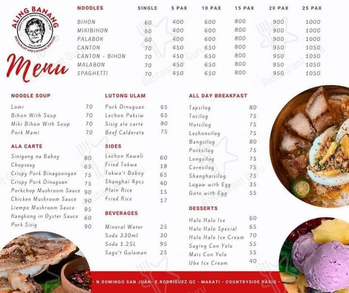Menu at Aling Banang's - Shaw Blvd restaurant, Mandaluyong, 280 Shaw Blvd