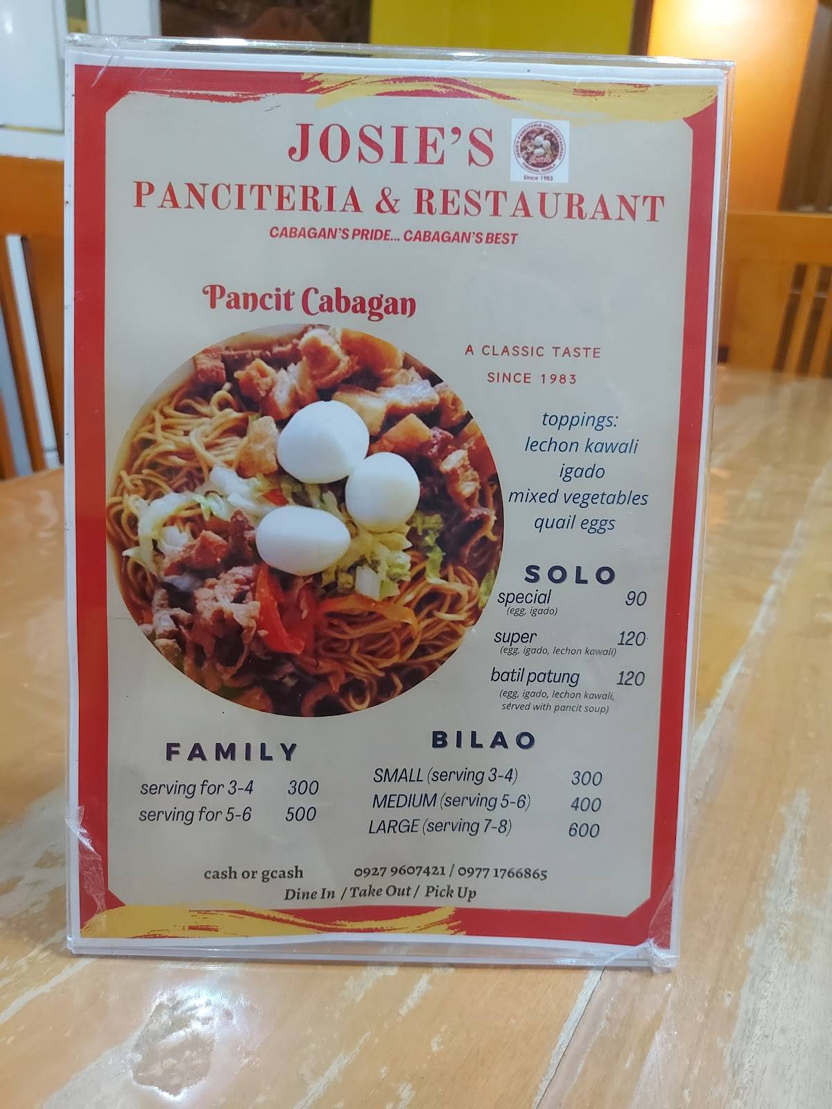 Carta del restaurante Aling Kikay's Panciteria, Cabagan, CQFG+XVW