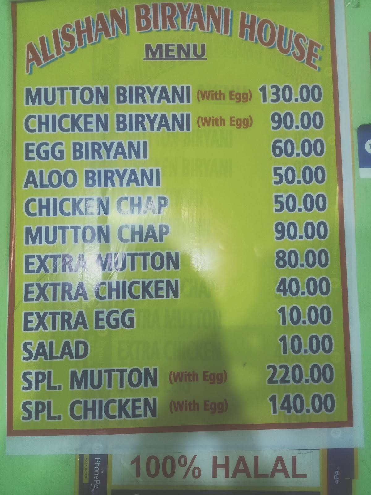 Menu at Alishan biryani house, Kolkata, 145