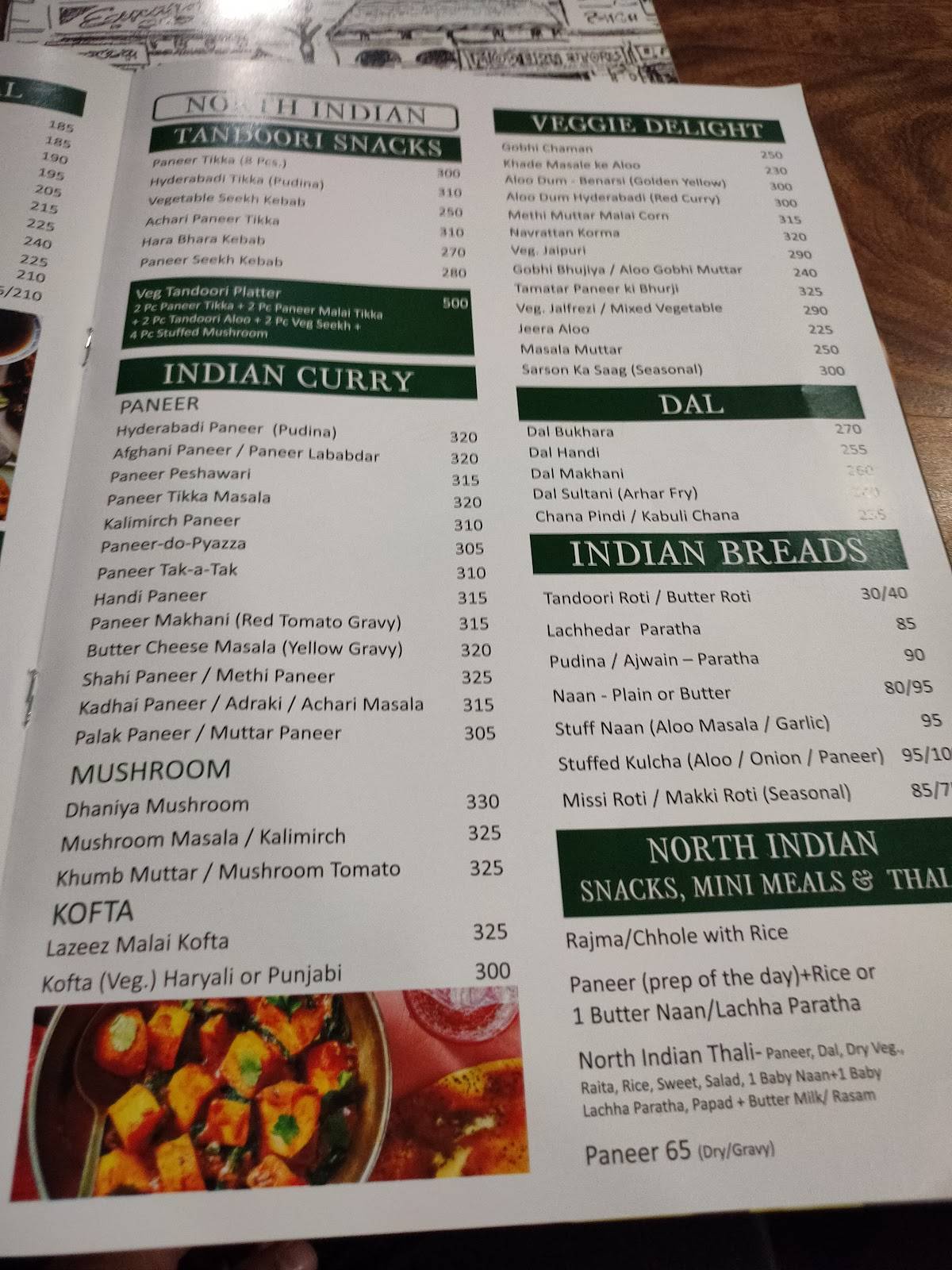 Menu at Curry Leaf, Allahabad, Edmonston road