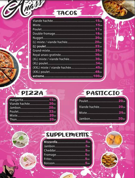 Menu at Allo Anass restaurant, Casablanca